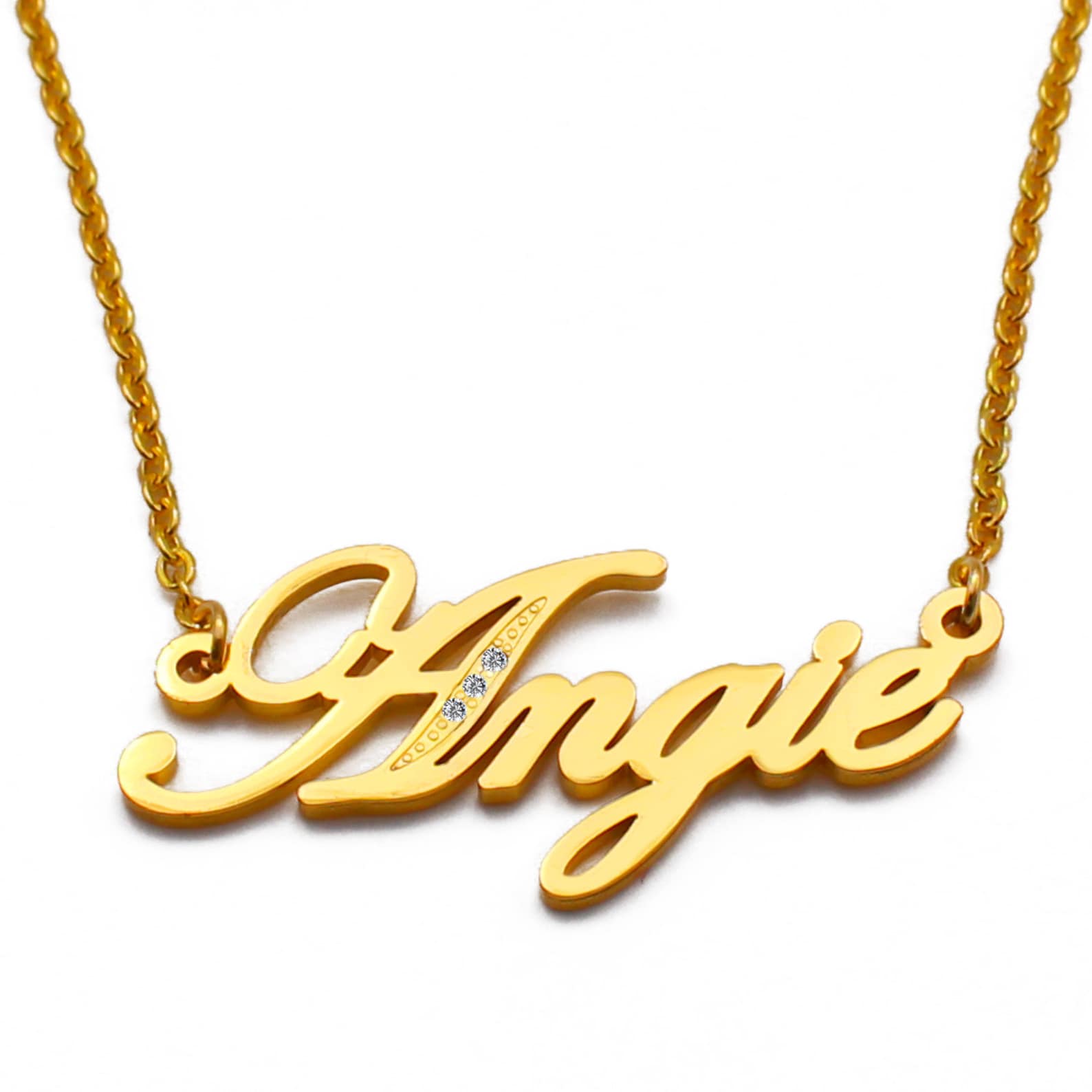 ANGIE Gold Tone Name Necklace With Crystals Personalized Jewelry Free ...