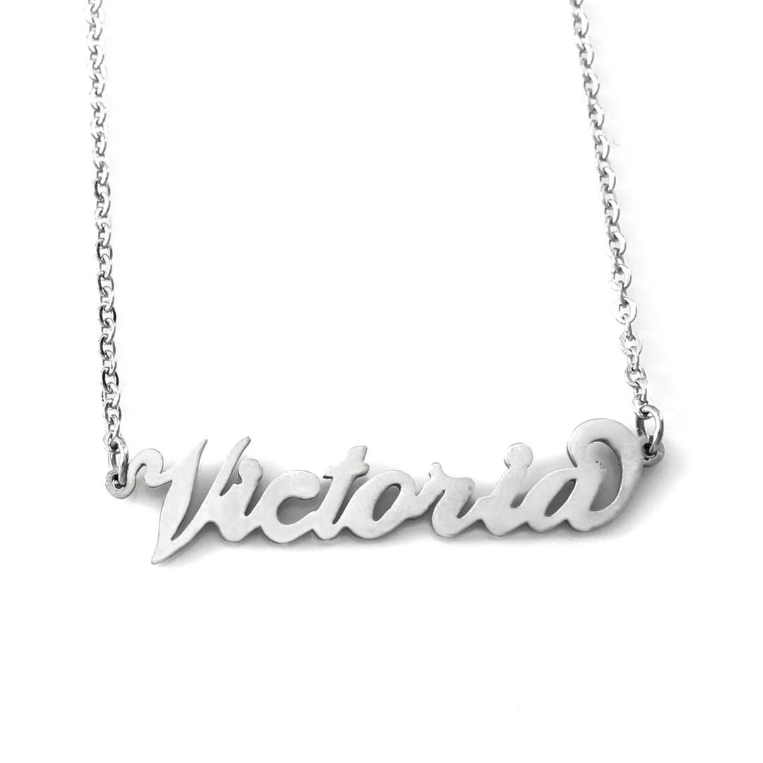 VICTORIA - Italic Silver Tone Name Necklace - Personalized Jewelery ...