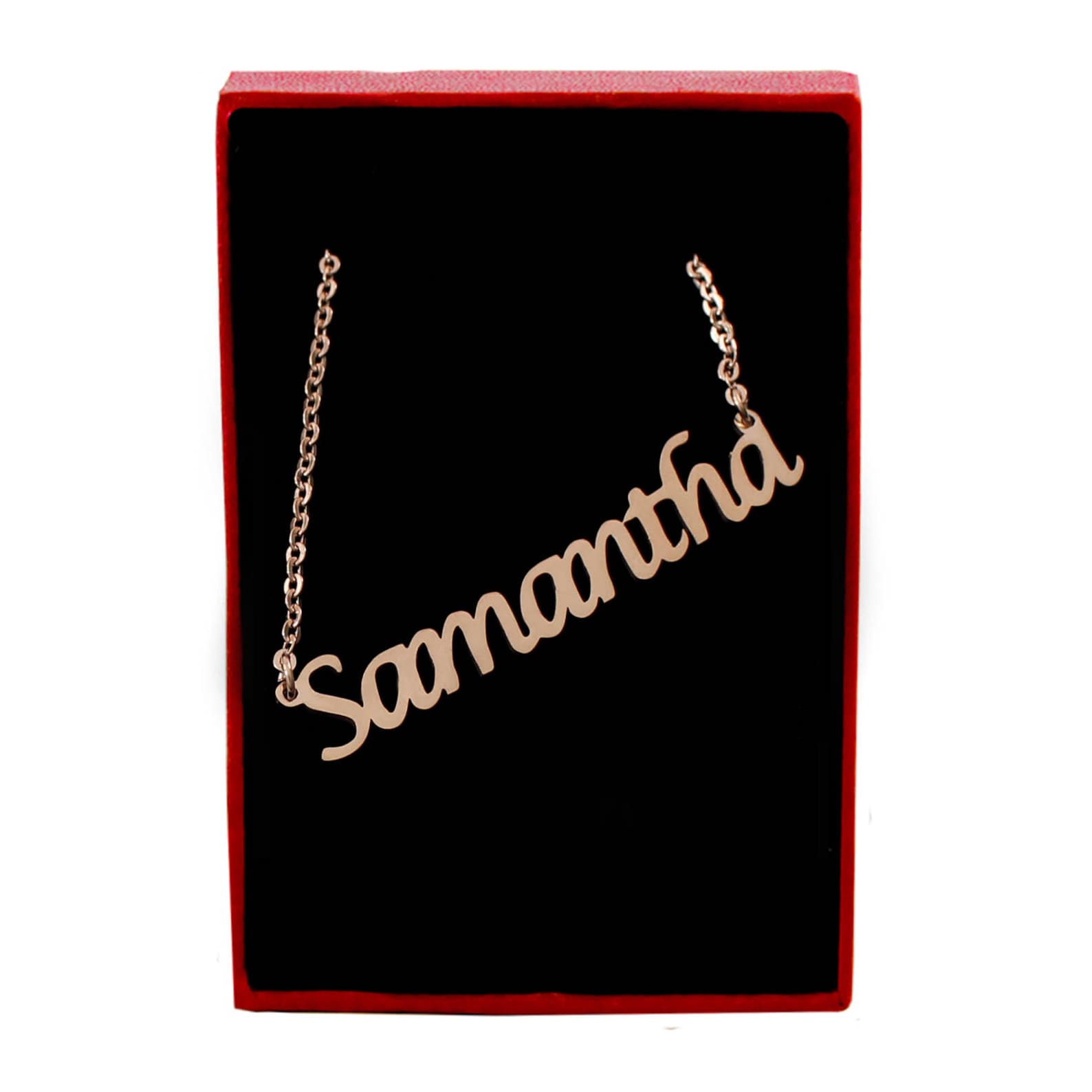 SAMANTHA Rose Gold Name Necklace Personalized Jewellery Free Gift Box ...