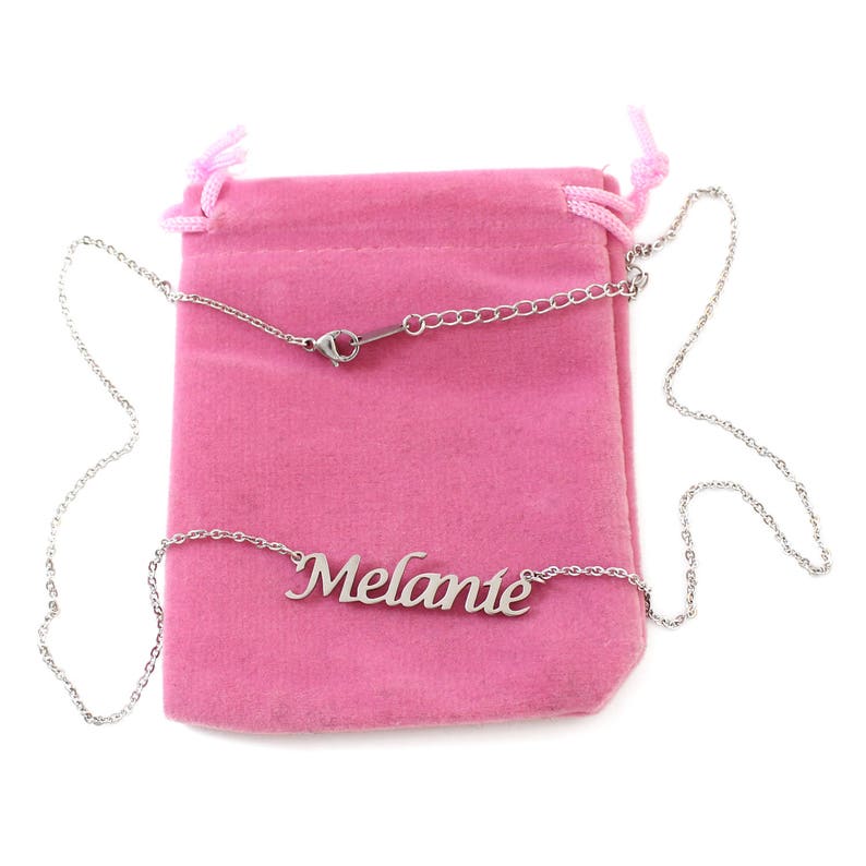 MELANIE Silver Tone Name Necklace Personalized Jewelery Free Gift Box ...