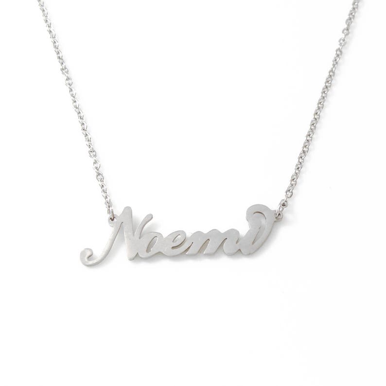 NOEMI - Italic Silver Tone Name Necklace - Personalized Jewelry - Free ...
