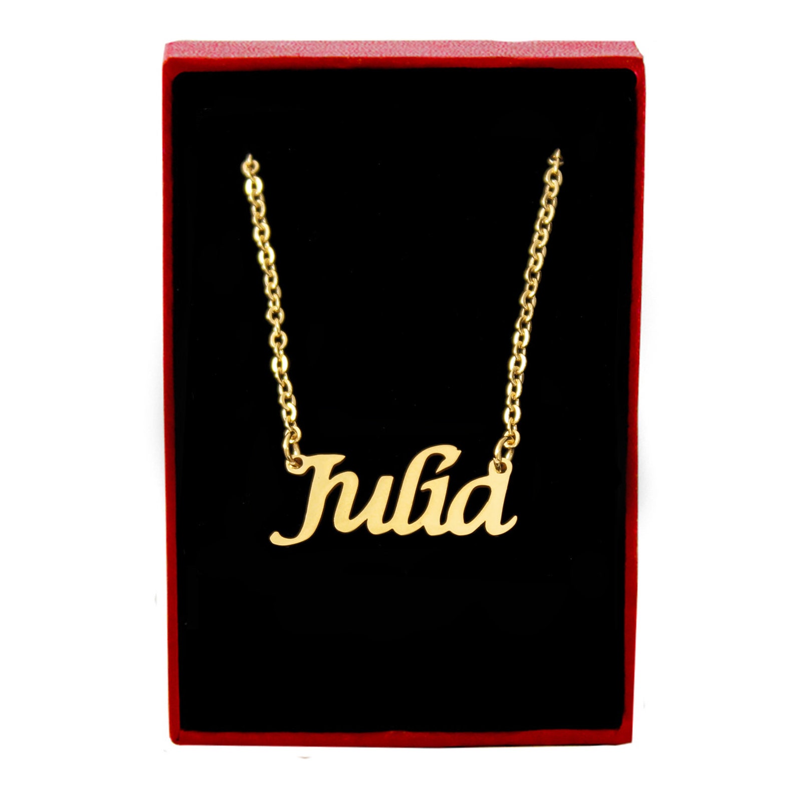 JULIA Gold Name Necklace Personalized Jewellery Free Gift Box & Bag ...