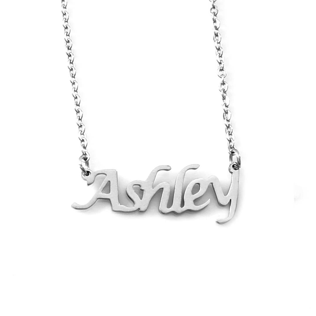 ASHLEY Silver Tone Name Necklace Personalized Jewelery Free Gift Box ...