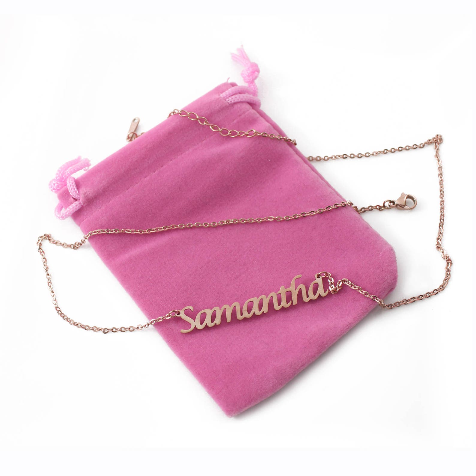 SAMANTHA Rose Gold Name Necklace Personalized Jewellery Free Gift Box ...