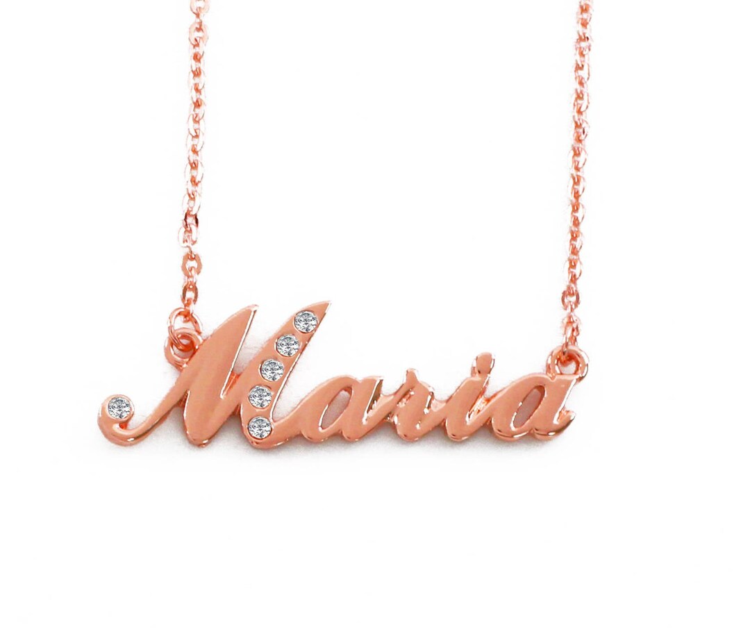 MARIA Collar de nombre chapado en oro rosa de 18 quilates con elementos ...