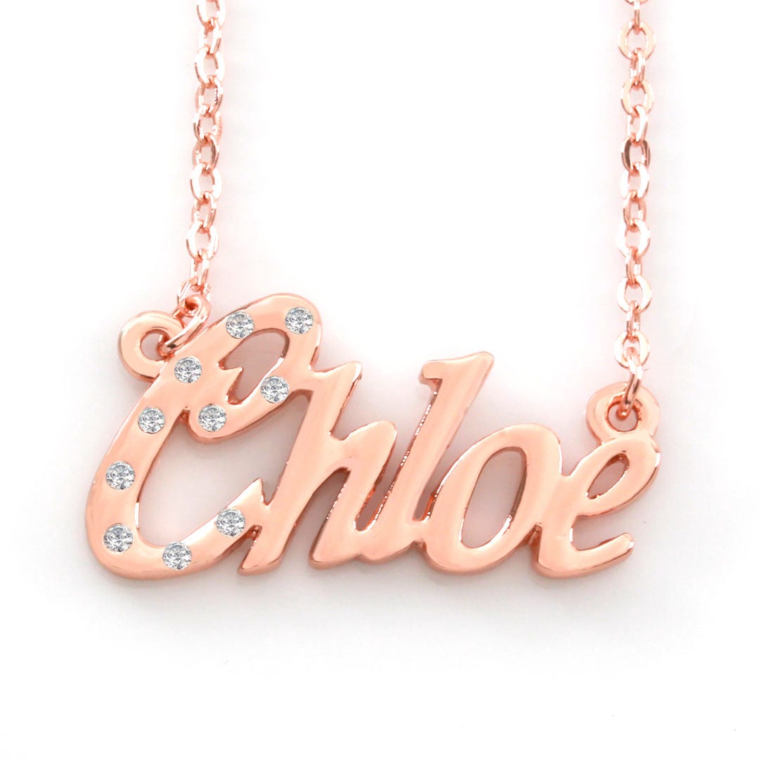 CHLOE 18K Rose Gold Plated Name Necklace With Cubic Zirconia Crystals ...