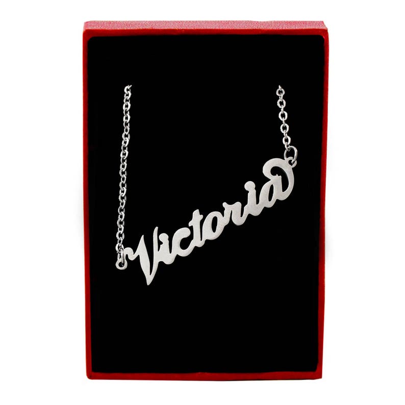 VICTORIA Italic Silver Tone Name Necklace Personalized - Etsy