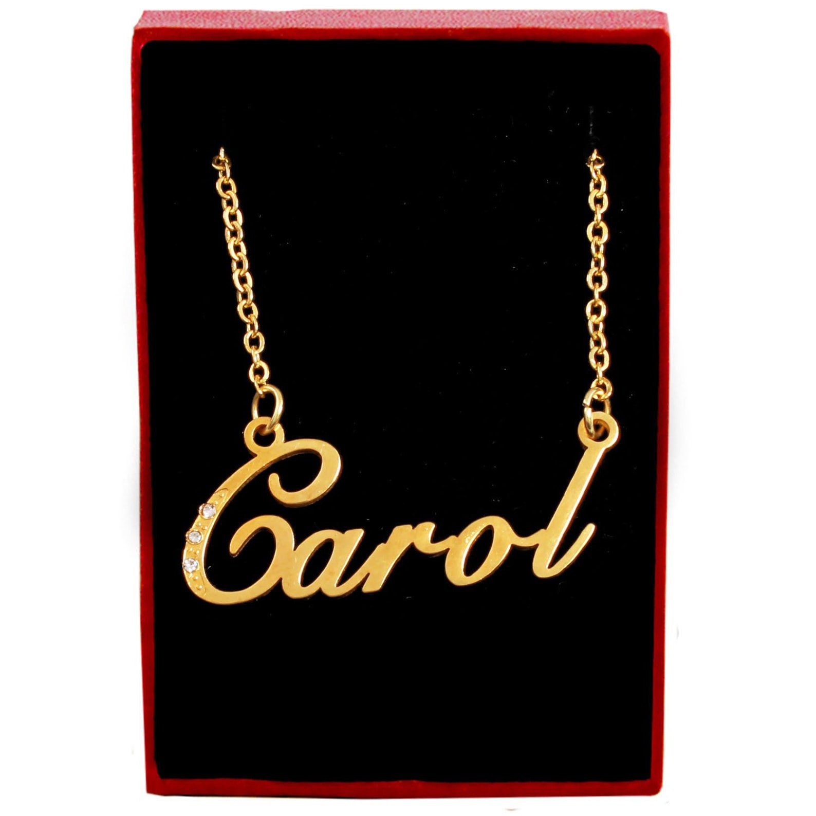 CAROL Gold Tone Name Necklace With Crystals Personalized Jewelry Free ...