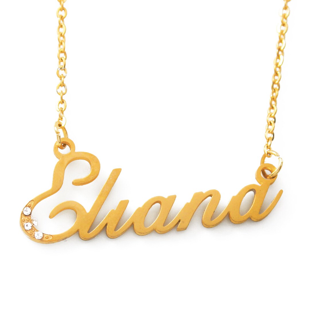 ELIANA Gold Tone Name Necklace With Crystals Personalized - Etsy