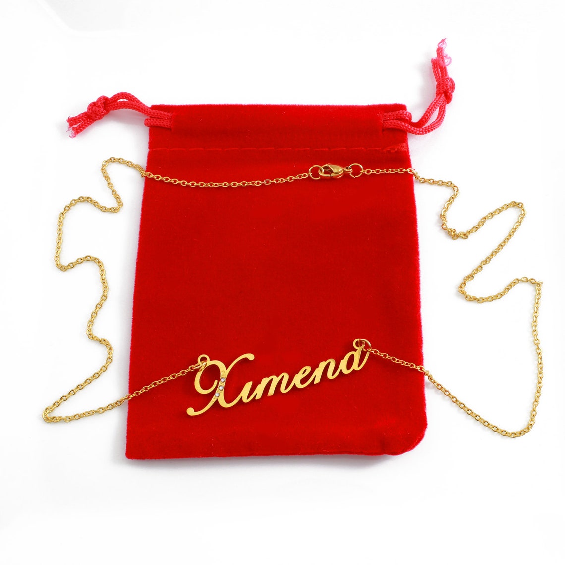 XIMENA Gold Tone Name Necklace With Crystals Personalized - Etsy