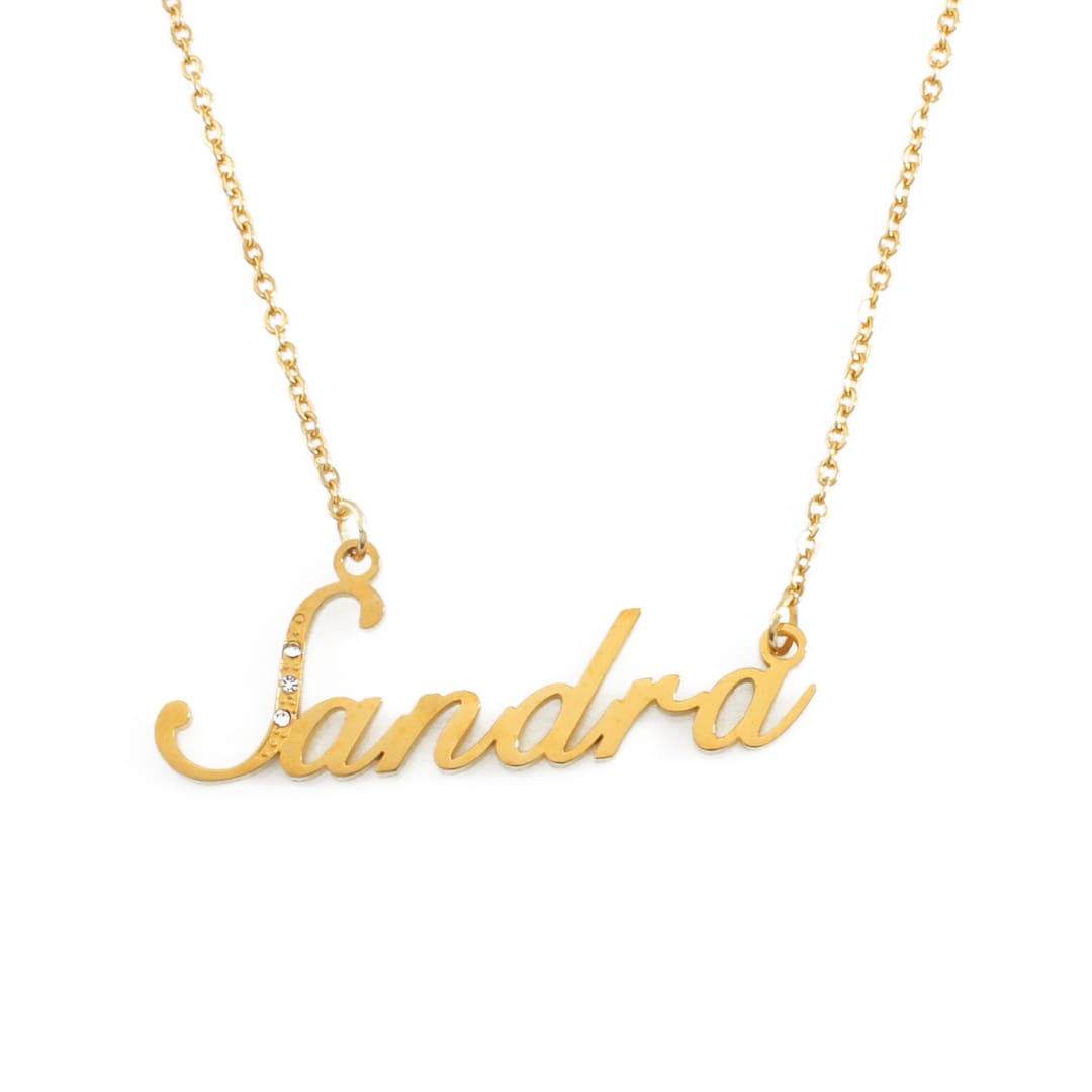 Sandra Gold Tone Name Necklace With Crystals - Personalized Jewellery ...