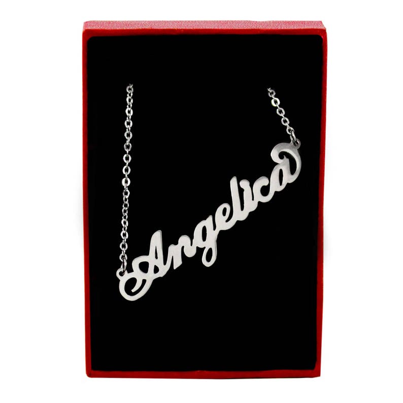 ANGELICA - Italic Silver Tone Name Necklace - Personalized Jewelery ...