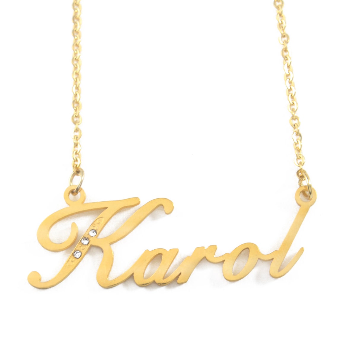 Karol Gold Tone With Crystals Name Necklace For Women | Etsy