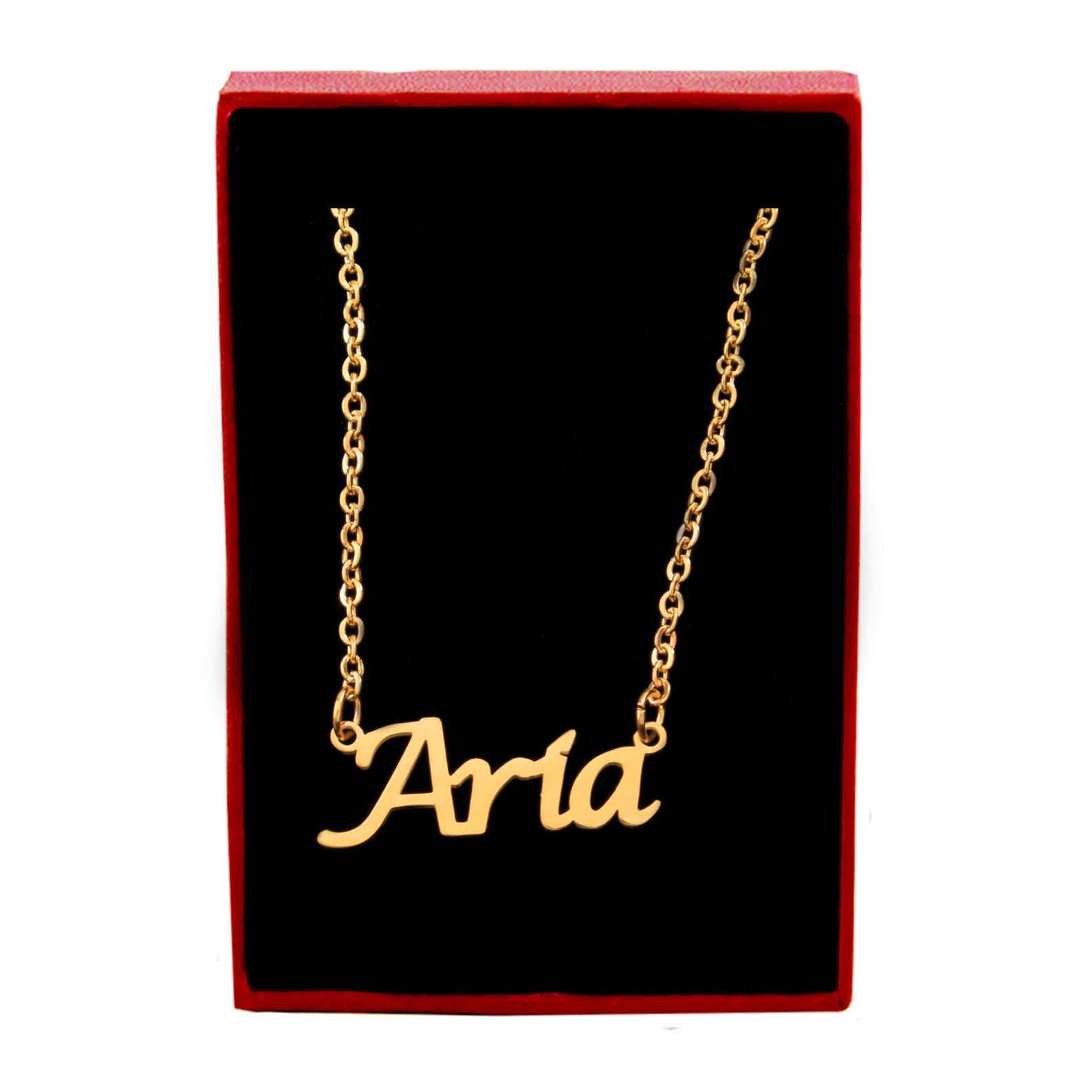 Aria Name Necklace 18ct Gold Plated Free T Box And Bag Etsy