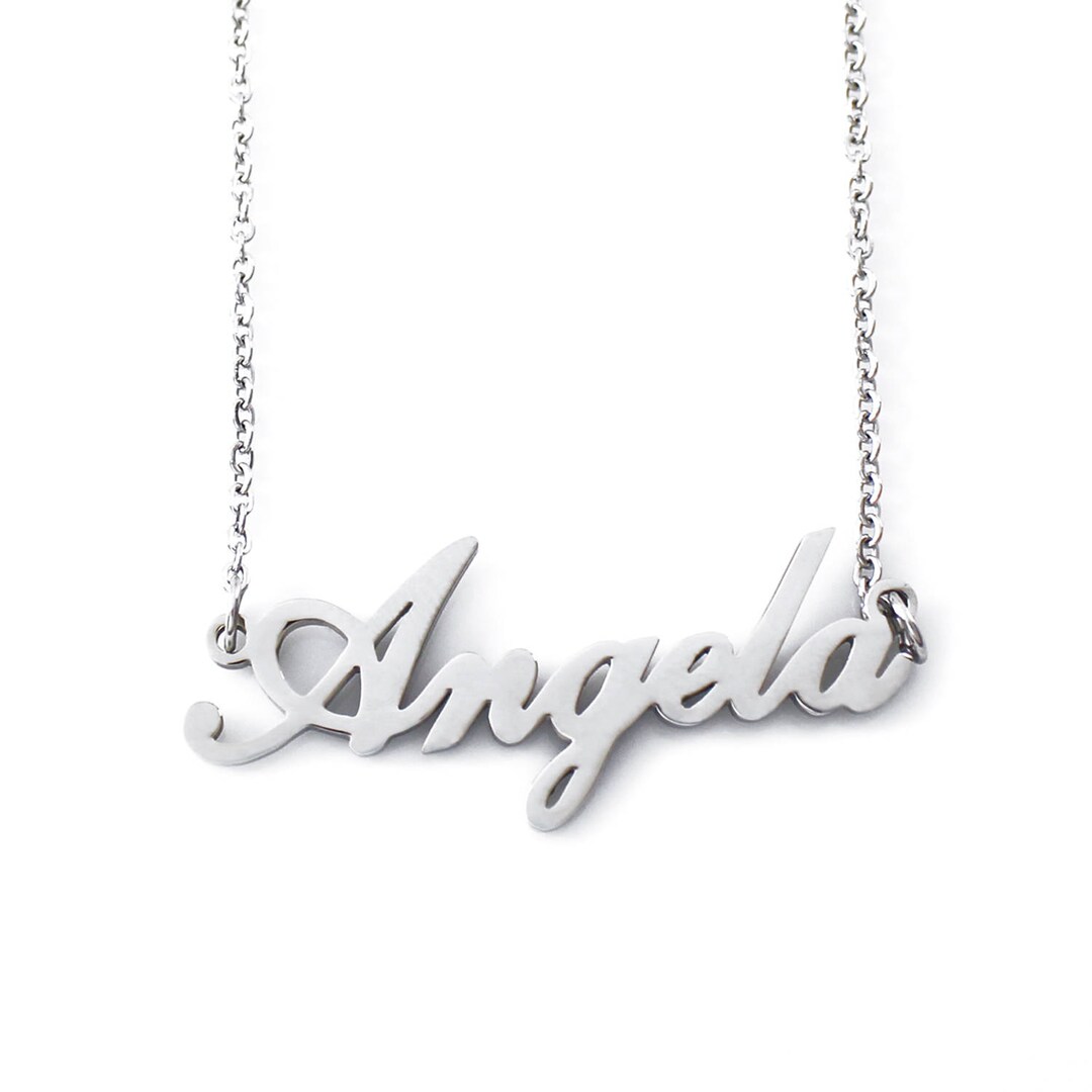 ANGELA Italic Silver Tone Name Necklace Personalized Jewelery Free Gift ...