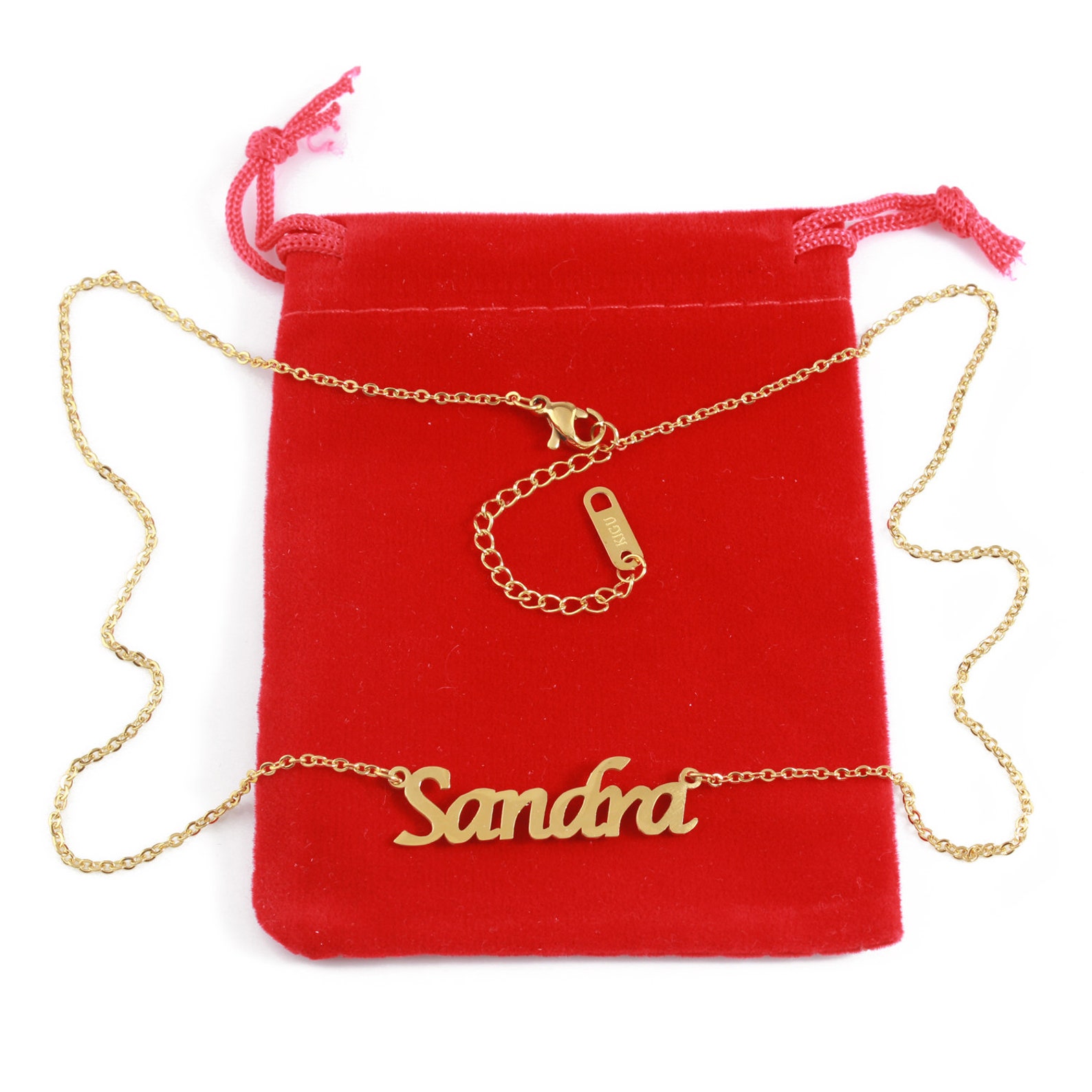 SANDRA Name Necklacel / 18ct Gold Plated Free Gift Box & Bag ...