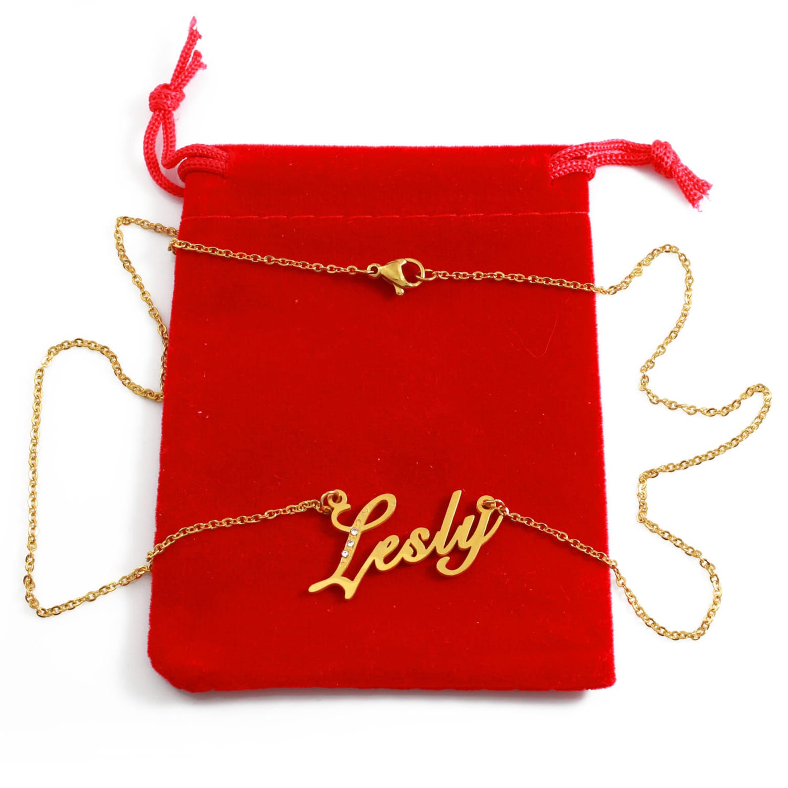 LESLY Gold Tone Name Necklace With Crystals - Personalized Jewelry ...