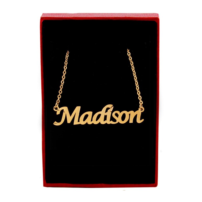 MADISON - Name Necklace 18ct Gold Plated - Free Gift Box & Bag ...