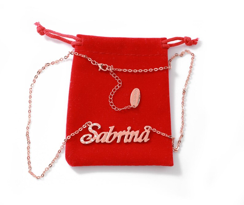 SABRINA 18K Rose Gold Plated Name Necklace With Cubic - Etsy