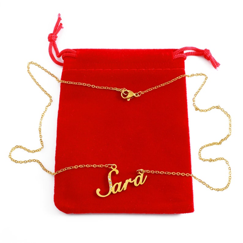 Name Necklace Sara Gold Tone Free Gift Box & Bag - Etsy