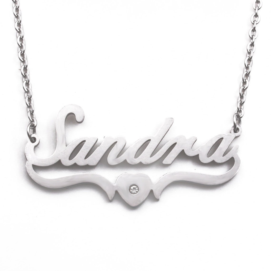 Name Necklace SANDRA Personalized Custom Made Heart Shaped - Etsy
