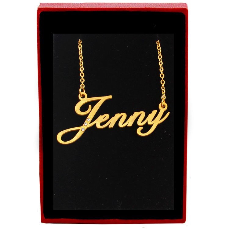 JENNY Gold Tone Name Necklace With Crystals Personalized - Etsy