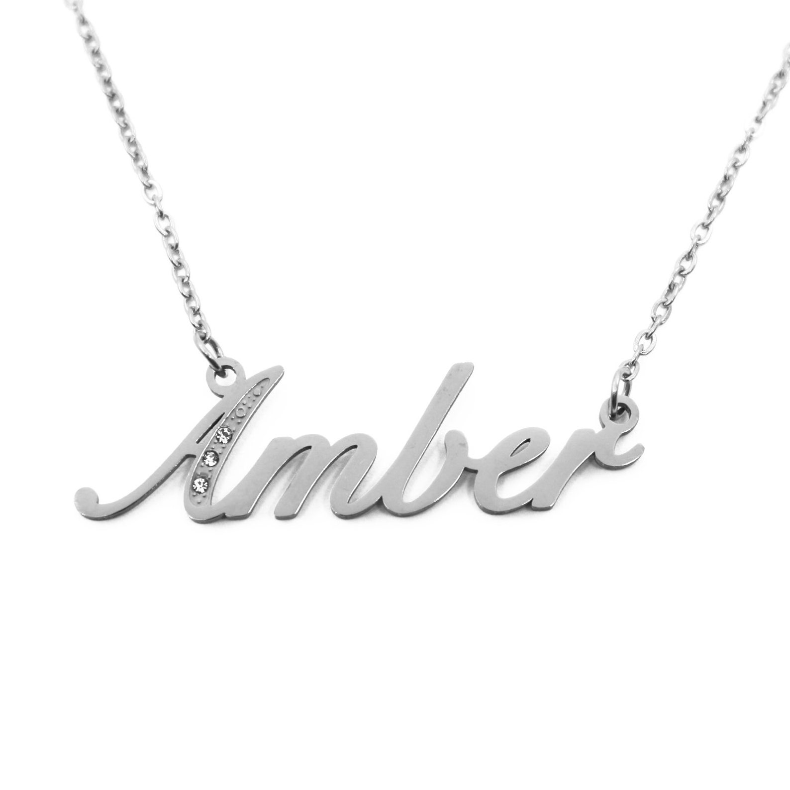 Amber Name Necklace Italic Personalized Jewellery Silver Tone, Gold ...