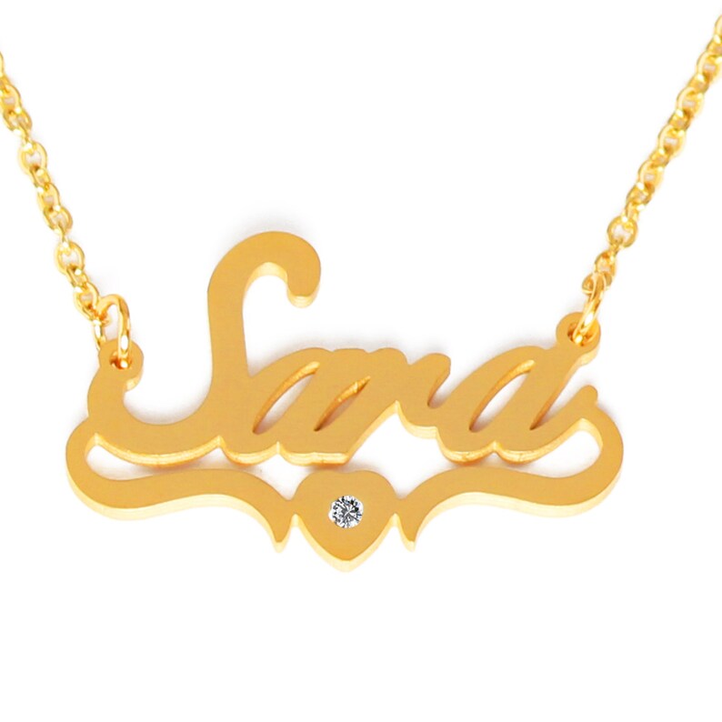 SARA Personalized Custom Made Heart Shaped Name Necklace 18ct Gold ...