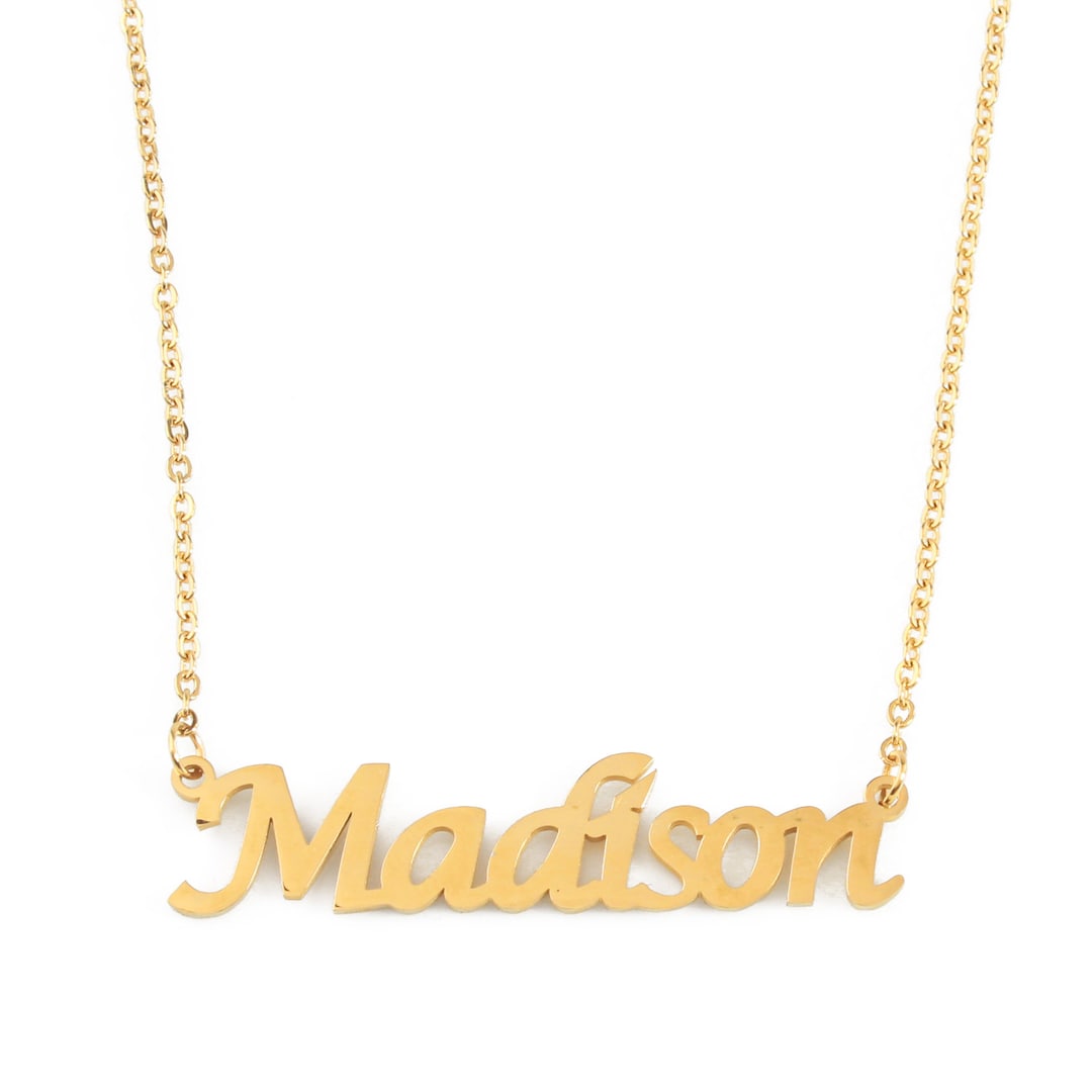 MADISON Name Necklace 18ct Gold Plated Free Gift Box & Bag Personalized ...
