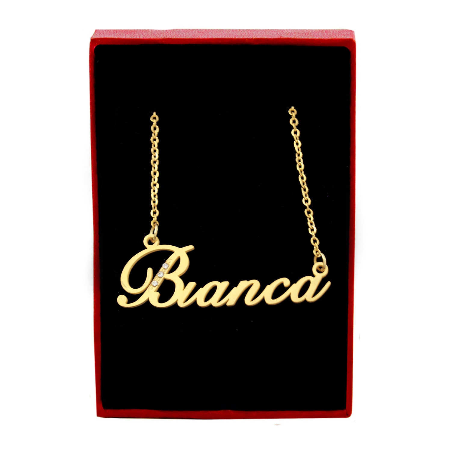 BIANCA - Gold Tone Name Necklace With Crystals - Personalized Jewellery ...