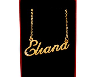BIANCA Gold Tone Name Necklace With Crystals Personalized | Etsy