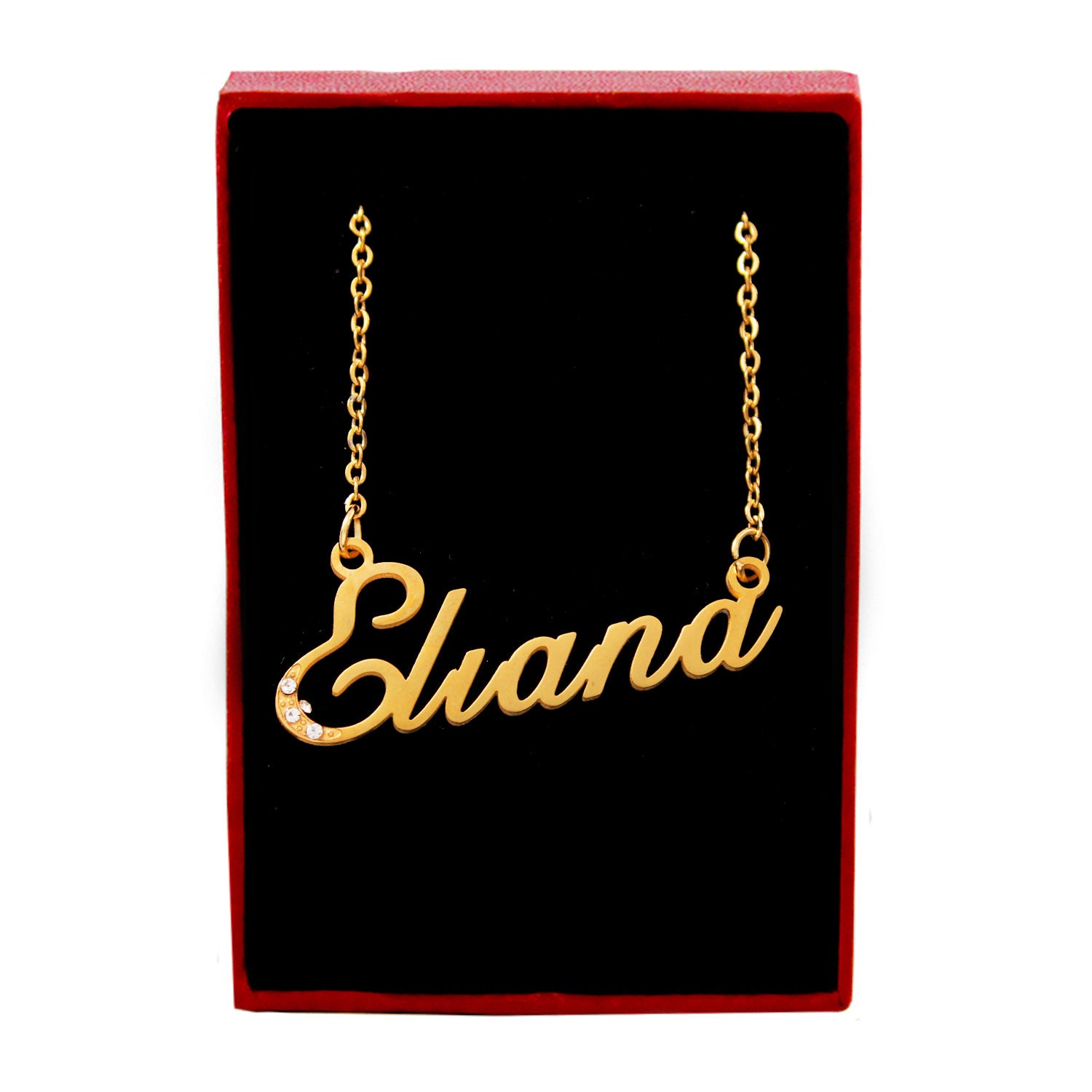 ELIANA Gold Tone Name Necklace With Crystals Personalized Jewellery ...