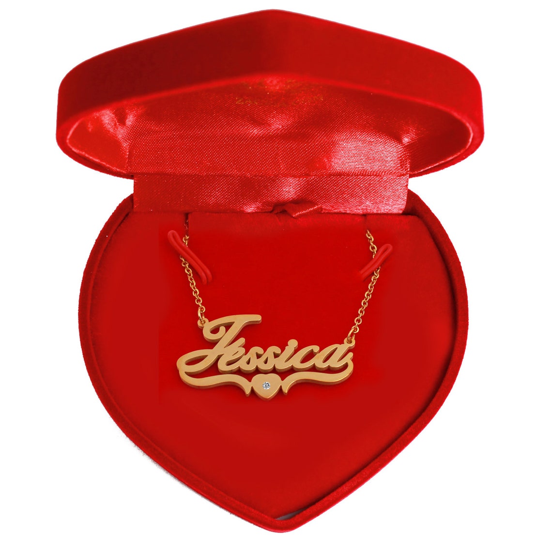 Jessica Gold Plated Heart Name Necklace Personalized Monogram - Etsy