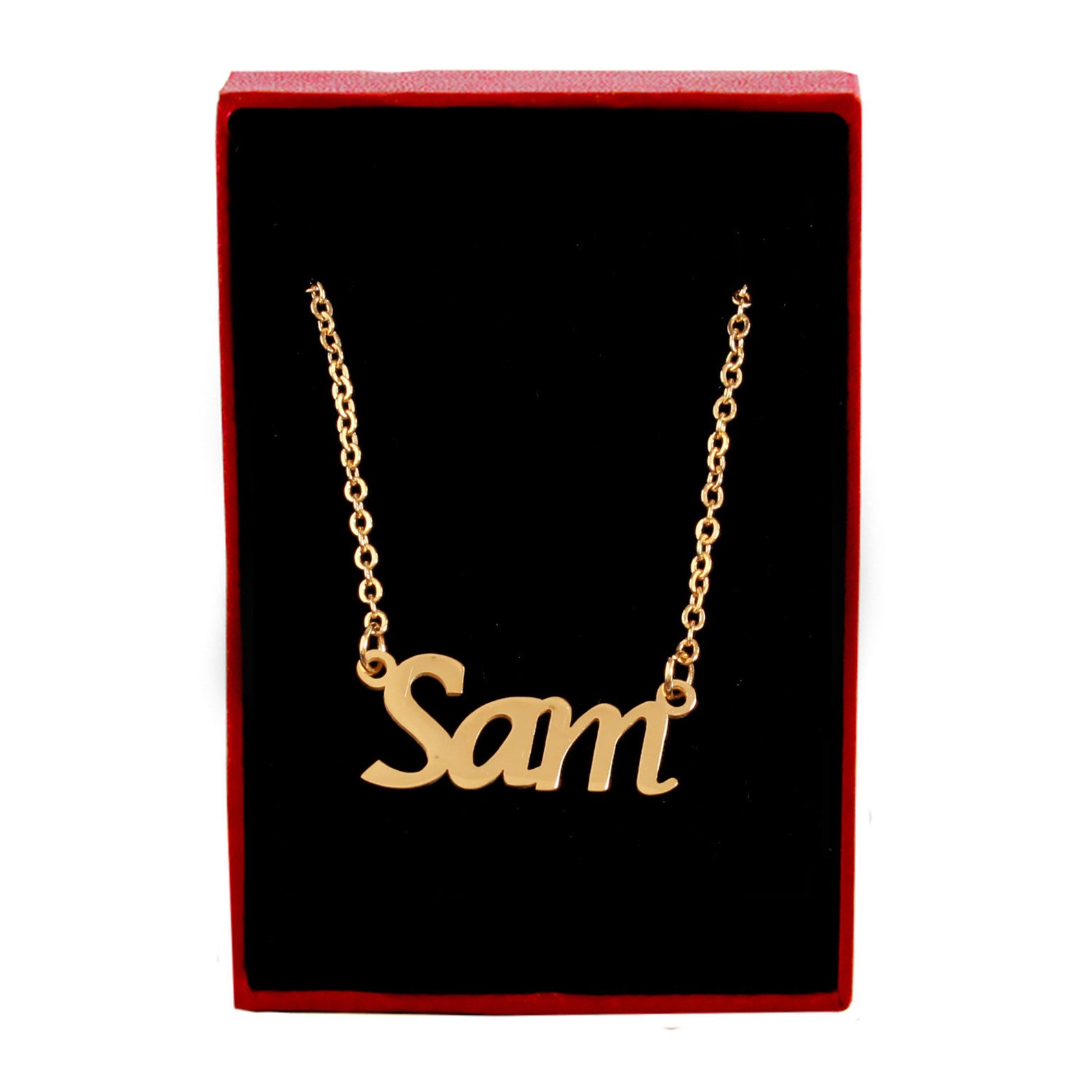 SAM - Name Necklace / 18ct Gold Plated - Free Gift Box & Bag ...