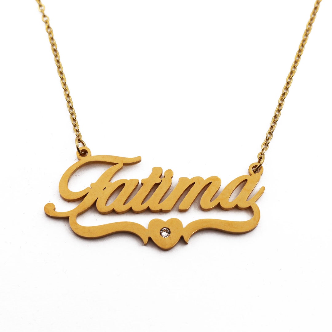 Fatima Name Necklace Personalized Custom Made Heart Shaped 18ct Gold ...