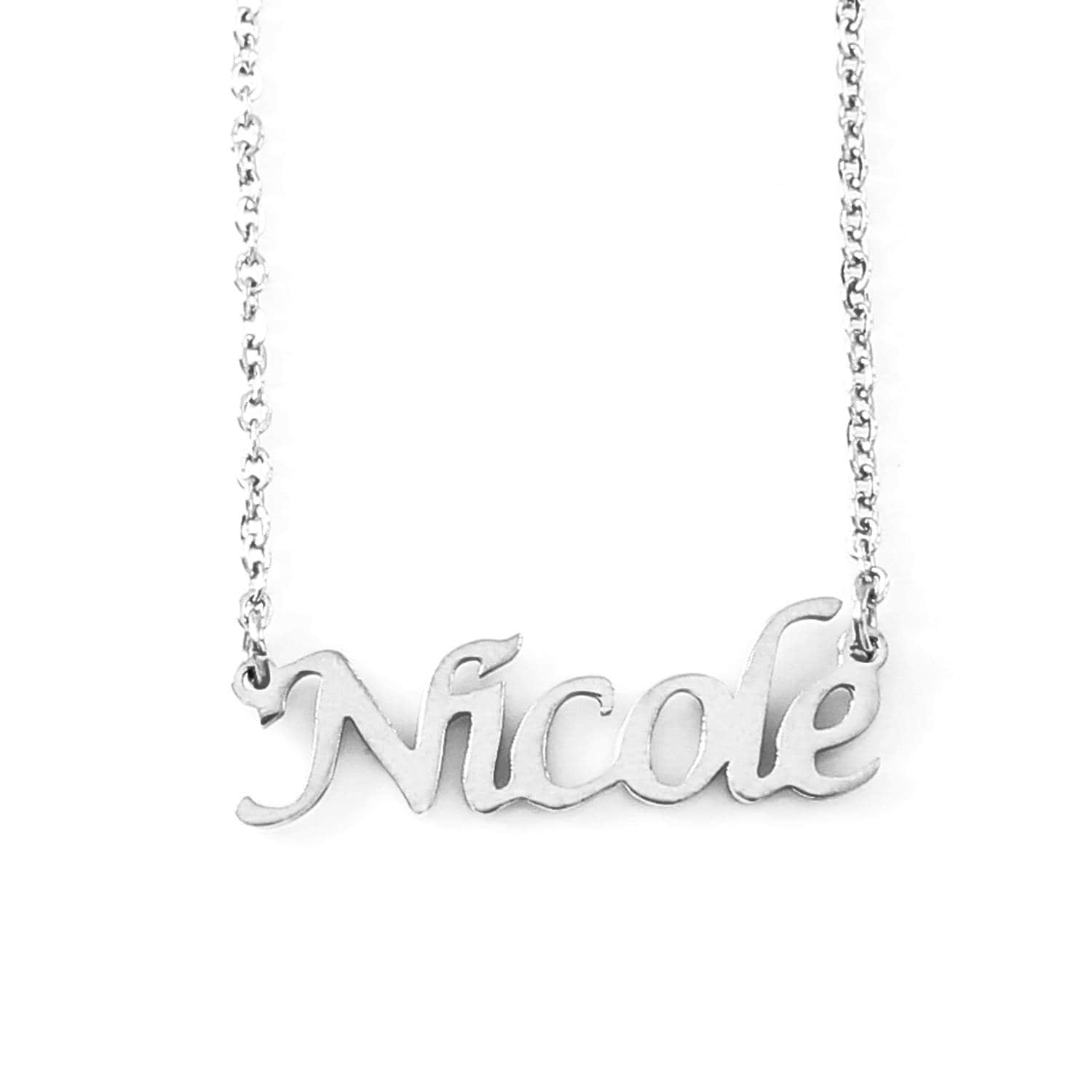 NICOLE Silver Tone Name Necklace Joyería personalizada Caja de regalo ...