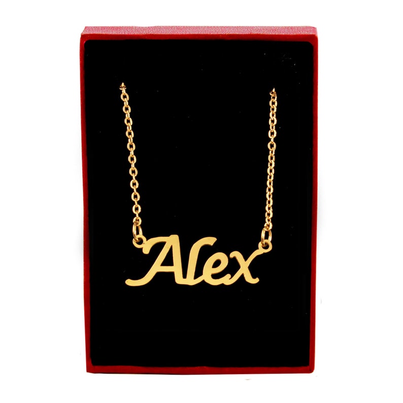 Alex - Name Necklace 18ct Gold Plated - Free Gift Box & Bag - Pendants ...