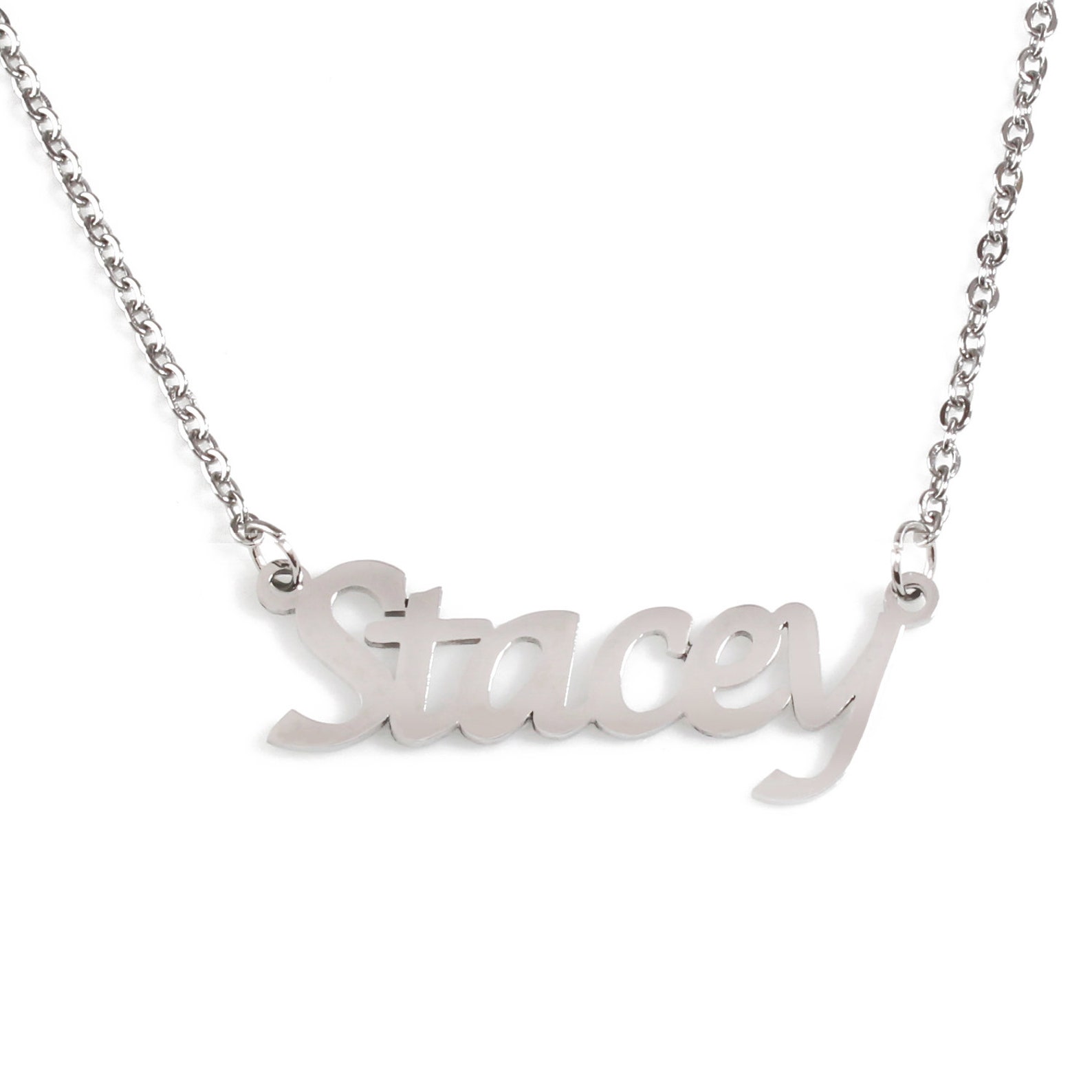 STACEY Silver Tone Name Necklace Personalized Jewelery - Etsy