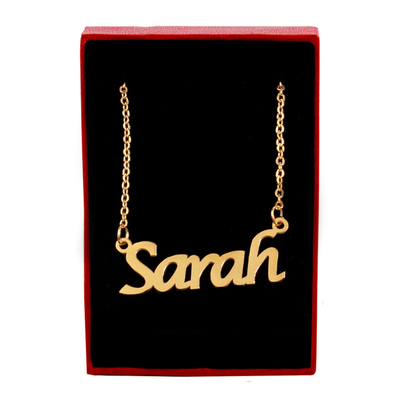 SARAH - Name Necklace 18ct Gold Plated - Free Gift Box & Bag ...