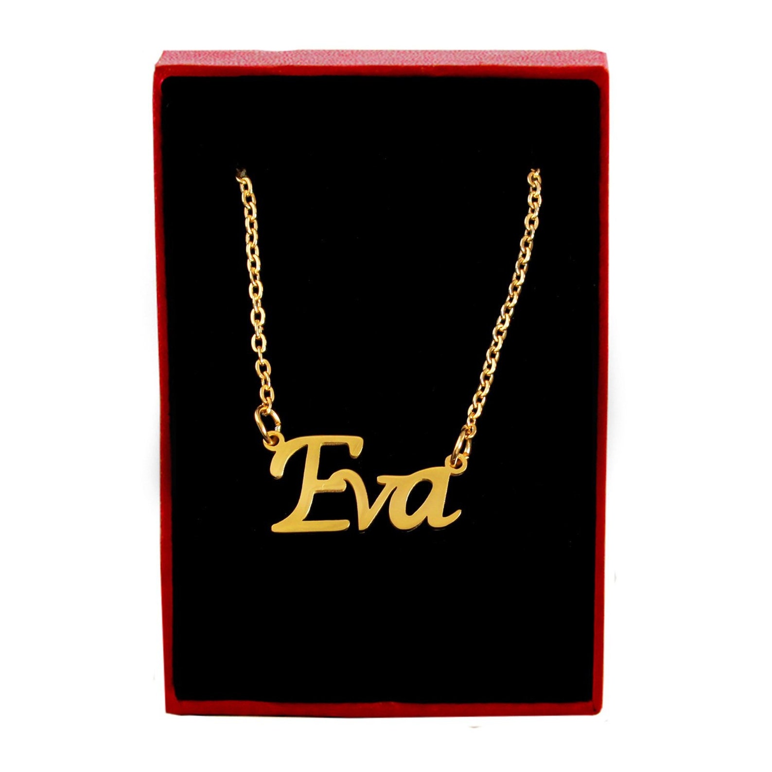 Name Necklace Eva 18ct Rose Gold/gold/silver Free Gift Box - Etsy