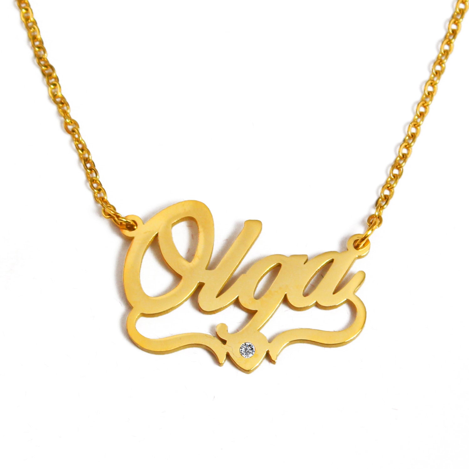 Olga Gold Plated Heart Name Necklace Personalized Monogram - Etsy 日本