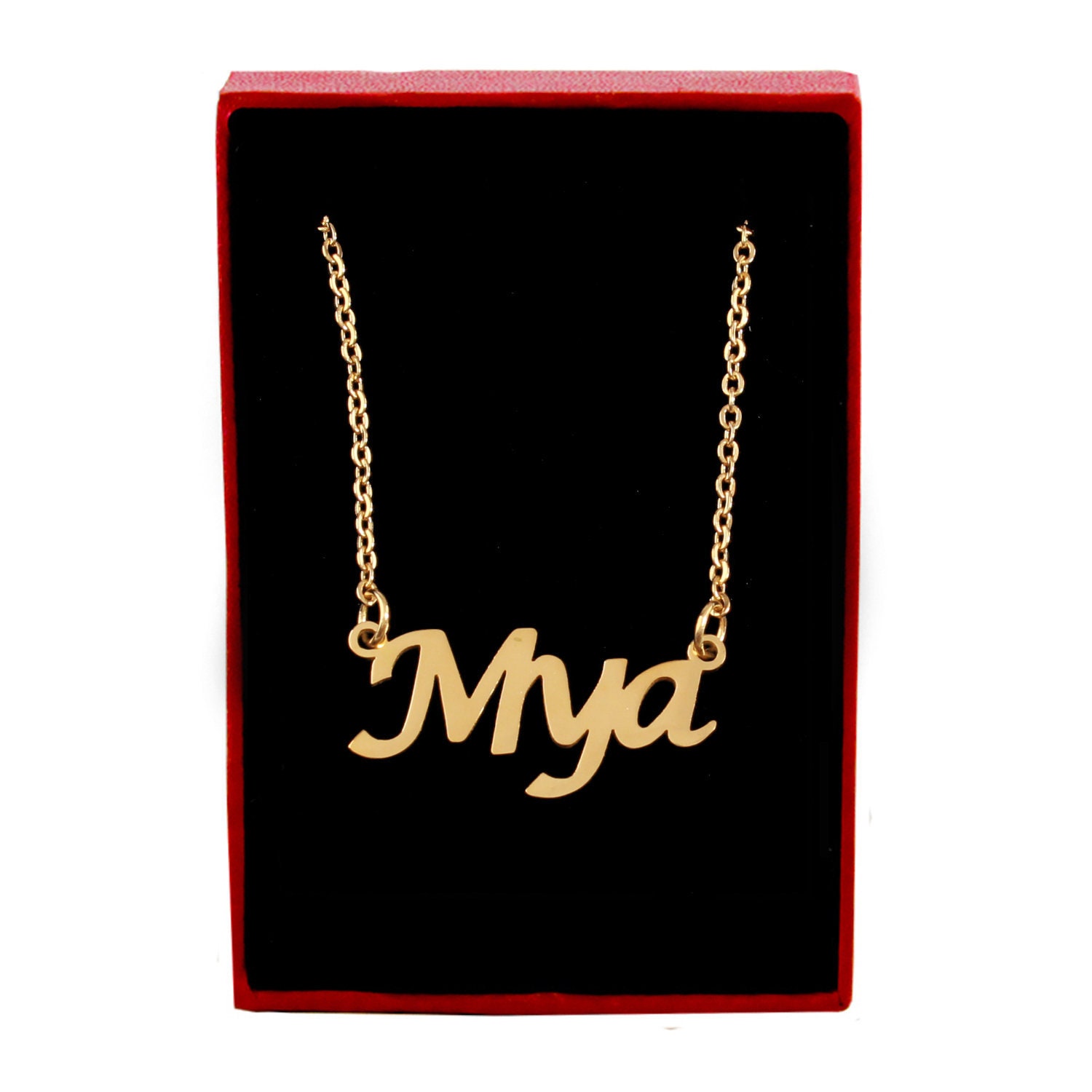 MYA - Name Necklace Stainless Steel / 18ct Gold Plated - Free Gift Box ...