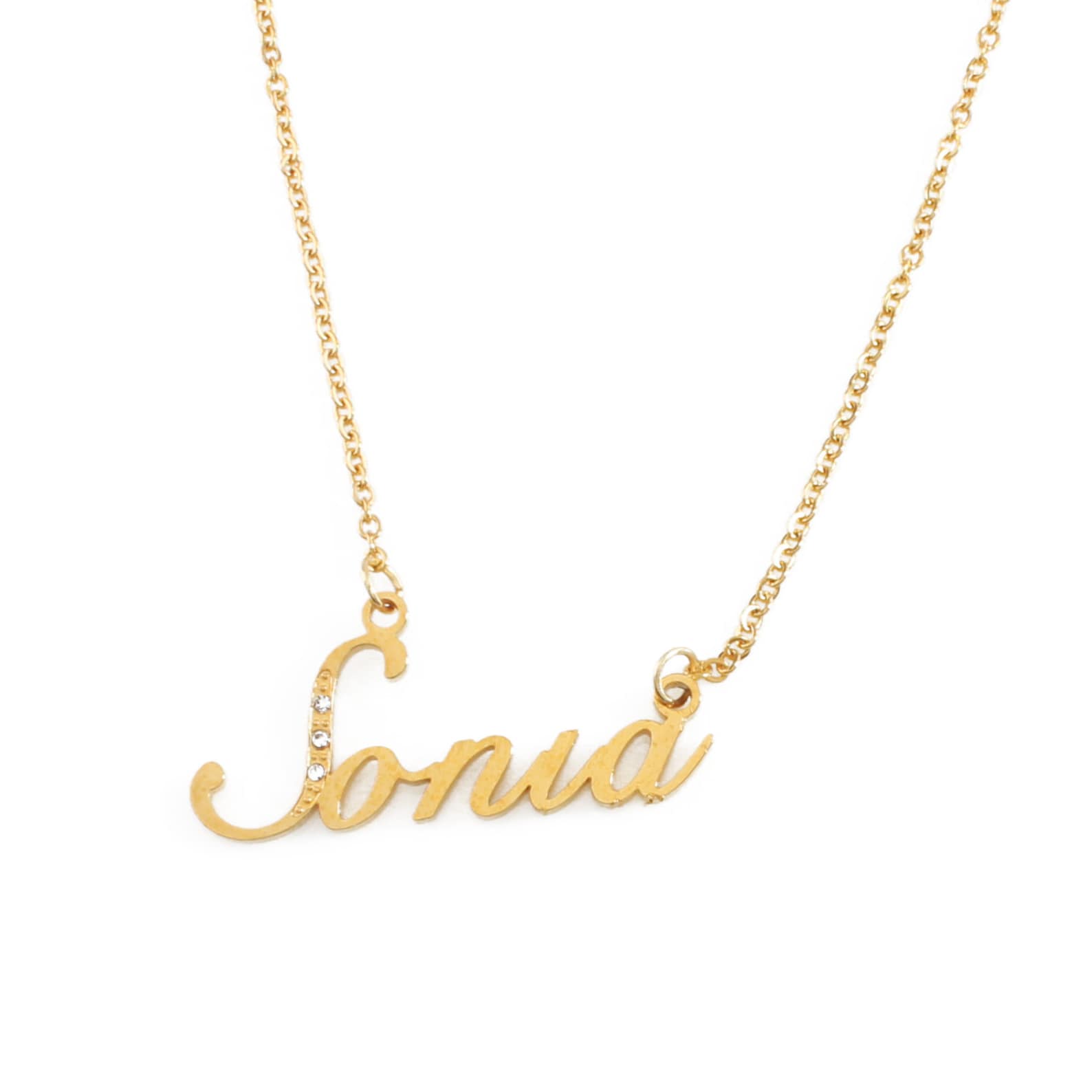 SONIA Gold Tone Name Necklace With Crystals Personalized Jewellery Free ...