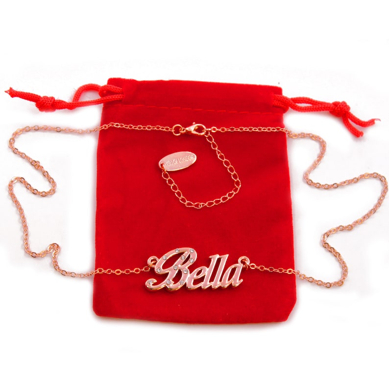 Name Necklace BELLA 18K Rose Gold Plated With Cubic Zirconia - Etsy