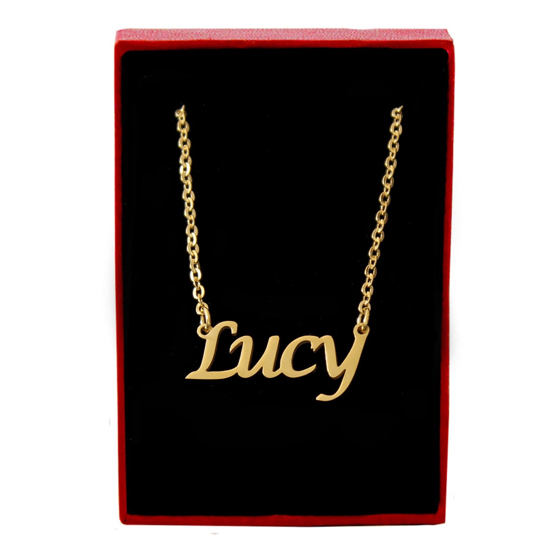 LUCY - Yellow Gold Name Necklace - Personalized Jewellery - Free Gift ...