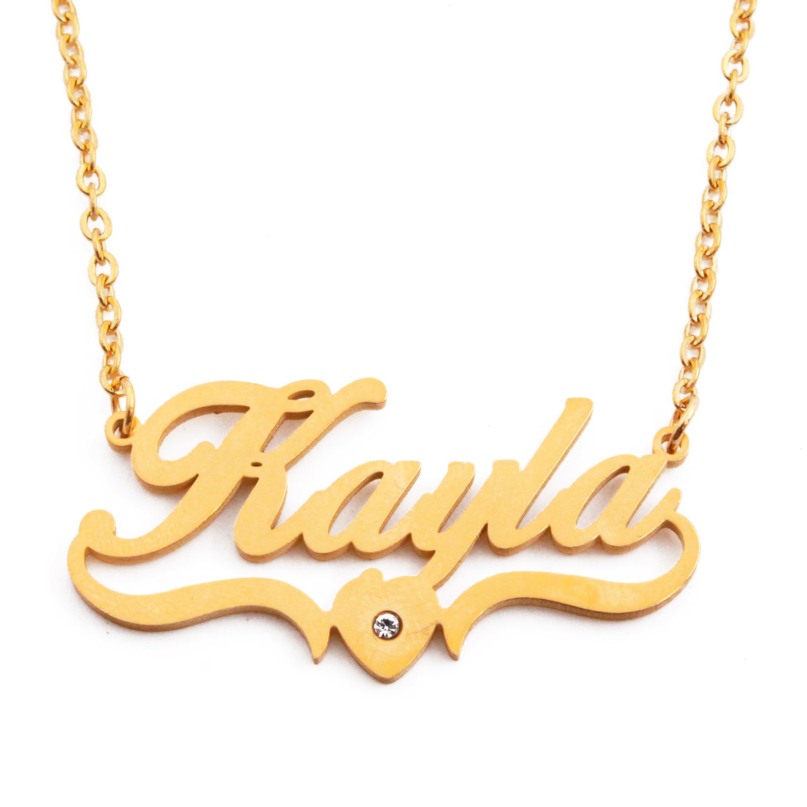 Name Necklace KAYLA Personalized Custom Made Heart Shaped 18ct Gold ...