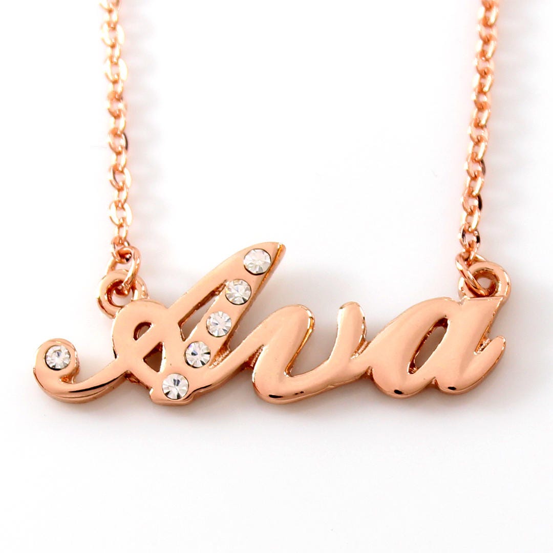 AVA 18K Rose Gold Plated Name Necklace With Swarovski Elements Inc ...