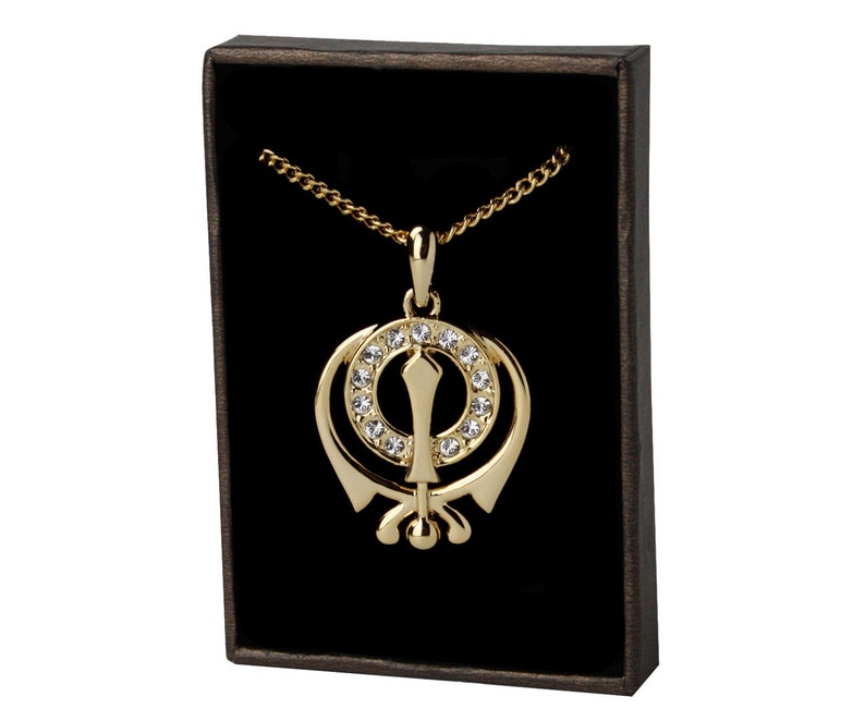 Khanda Symbol Pendant Chain Necklace 18k Gold Plated Family Friends ...