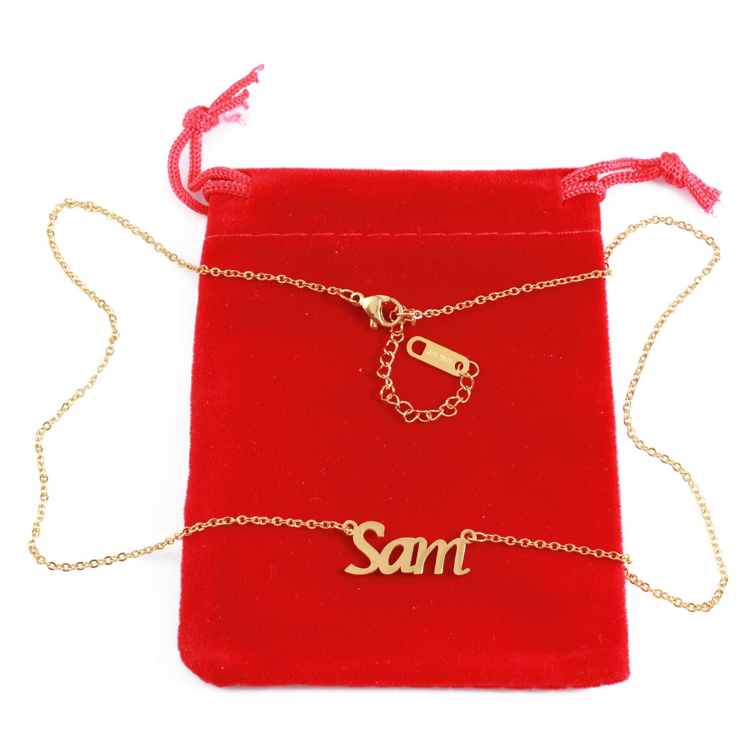 SAM - Name Necklace / 18ct Gold Plated - Free Gift Box & Bag ...