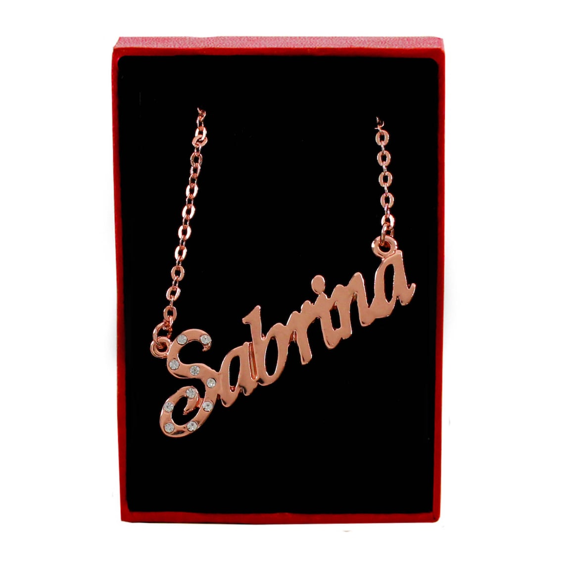 SABRINA 18K Rose Gold Plated Name Necklace With Cubic - Etsy